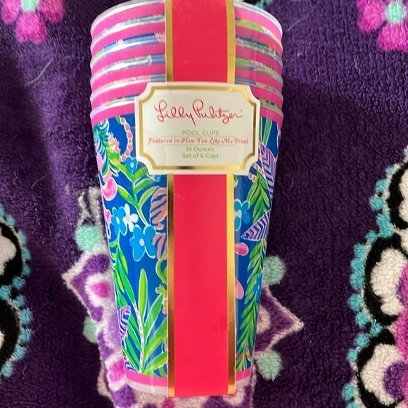 Lilly Pulitzer | Dining | Nwt Lily Pulitzer Blue And Pink Pool Cups 4 ...